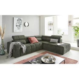 DOMO collection Ecksofa &raquo;BRANDON L-Form, auch in Leder&laquo; inklusive Kopfteilverstellung, wahlweise mit Sitztiefenverstellung gr&uuml;n B/H/T: 275cm x 80cm x 