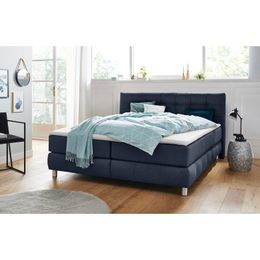 Home Affaire Boxspringbett &raquo;Salo XXL&laquo; in Samtoptik oder Struktur, 6 Breiten in &Uuml;berl&auml;nge 220cm, 4 H&auml;rtegrade blau Struktur, Liegefl&auml;che B/L: 200cm x 