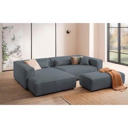 LeGer Home by Lena Gercke Ecksofa &raquo;PIARA XXL Cord, L-Form, Schlaffunktion&laquo; Hocker stellbar zum Schlafsofa (Krokodilverbinder), tiefe Sitzfl&auml;che grau 