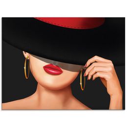 Artland Glasbild &raquo;Die Lady von der Rennbahn&laquo; Frau 1 Stk. tlg. in verschiedenen Gr&ouml;&szlig;en rot B/H/T: 80cm x 60cm, Glasbild Frau Querformat, 1 Stk.
