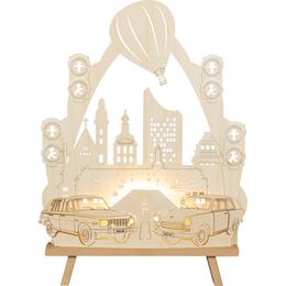 SAICO Original LED Schwibbogen &raquo;Dekoleuchte-Spitze, Trabant und Wartburg&laquo; inkl. LED-Leuchtmittel, warmwei&szlig;, BxHxT: 32x44x6 cm beige Holz teilmassiv B/