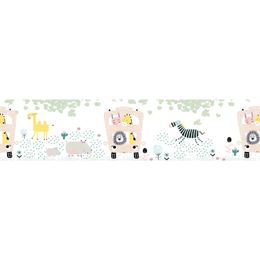 A.S. Cr&eacute;ation Bord&uuml;re &raquo;Safari Friends&laquo; Motiv abstrakt naturalistisch glatt Tapete Kinder Bord&uuml;re Selbstklebend Borte modern Design Kinderzimmer gr&uuml;n Papier B/L: 