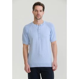 FELIX HARDY Herren T-Shirt "Basic-Strick-T-Shirt mit Rundhalsausschnitt und Kn&ouml;pfen", blau, Gr. XL, 100% Baumwolle, Shirts