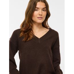 Vila Damen Strickpullover "VILIGA L/S REV V-NECK KNIT TOP - NOOS", braun, Gr. S, meliert, Strick, Obermaterial: 97% Polyester, 3% Elasthan, Pullover,