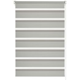 Gardinia Doppelrollo &raquo;Easyfix&laquo; halbtransparent Sichtschutz mit Bohren/ohne Bohren freih&auml;ngend segmentweise gewebter Stoff grau Polyester 150cm, 