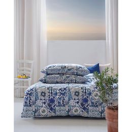 Apelt Bettw&auml;sche &raquo;Azzuro&laquo; Handgemalte blau-wei&szlig;e Kacheln im Amalfi-Style blau Satin (Bio-Baumwolle), Obermaterial: 100% Baumwolle B/L: 135cm x 200cm, 