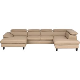 Home Affaire Wohnlandschaft &raquo;Pilot U-Form&laquo; mit Kopfteilverstellung, wahlweise mit Schlaffunktion & Bettkasten braun B/H/T: 331cm x 108cm, Leder PAMPAS