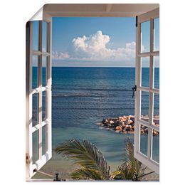 Artland Wandbild &raquo;Fenster zum Paradies&laquo; Fensterblick 1 Stk. tlg. als Alubild, Leinwandbild, Poster in verschied. Gr&ouml;&szlig;en blau B/H/T: 30cm x 40cm, Poster 