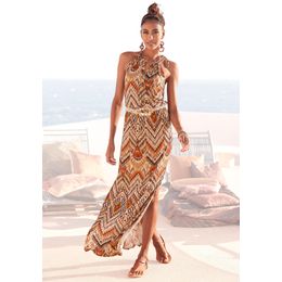 Lascana Damen Maxikleid "mit modischem Ausschnitt und Ethnoprint, Jerseykleid", braun, Gr. 42, bedruckt, ethno, Jersey, Obermaterial: 100% Viskose,