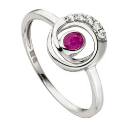 Jobo Damen Goldring "Ring Wei&szlig;goldring Rubinring", 58, Wei&szlig;gold 375, pink, Wei&szlig;gold 375, Fingerringe, 375 Wei&szlig;gold mit Rubin und 5 Zirkonia