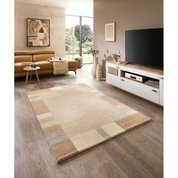 Theko Wollteppich &raquo;Fjell Geometrisch, handgekn&uuml;pft&laquo; rechteckig 19 mm H&ouml;he reine Schurwolle, meliert, mit Bord&uuml;re, Wohnzimmer beige Schurwolle B : 