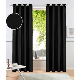 OTTO home Vorhang &raquo;Raja&laquo; &Ouml;sen 2 Stk. tlg. einfarbig, Einfache Montage, Pflegeleicht, &Ouml;sen, 2 er Pack, uni schwarz Polyester, Recyceltes Material 175cm