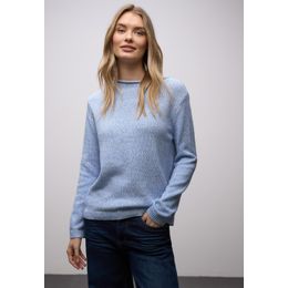 Street One Damen Strickpullover, blau, Gr. 46, meliert, Strick, Obermaterial: 100% Baumwolle, Pullover, im Two-Tone-Look