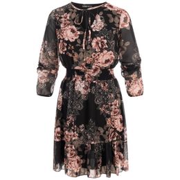 CLOUD 5IVE Damen A-Linien-Kleid "CLOUD 5IVE Longsleeve Dress with flower print", schwarz, Gr. S, 100% Polyester, Kleider