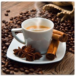 Artland Leinwandbild &raquo;Kaffeetasse Leinensack mit Kaffeebohnen&laquo; Getr&auml;nke 1 Stk. tlg. auf Holzrahmen gespannt braun Leinwand B/H/T: 30cm x 30cm, Leinwandbild 