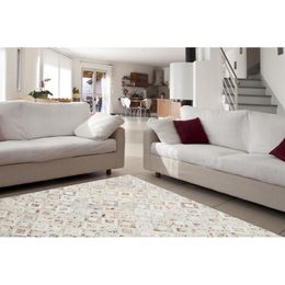 Kayoom Teppich &raquo;Spark 110&laquo; rechteckig 8 mm H&ouml;he 100% Leder, metallische Effekte, handgen&auml;htes Unikat wei&szlig; Rindsleder B : 80cm 1 Stk., 8mm, L: 150cm