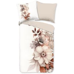 Good Morning Wendebettw&auml;sche &raquo;Vester&laquo; 2 Stk. 100% Baumwolle, Renforc&eacute;, Rei&szlig;verschluss, Wendeoptik, Blumen, cream beige Renforc&eacute;, Obermaterial: 100% 
