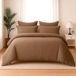 Bettw&auml;sche &raquo; Premium Musselin mit Rei&szlig;verschluss&laquo; 2 tlg. aus 100% Baumwolle &ndash; Atmungsaktiv & Weich &ndash; inkl. Kissenbezug 80x80 braun Musselin, 