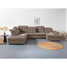 COTTA Wohnlandschaft &raquo;Holiday U-Form mit Sitztiefen-, Armteil- und Kopfteilverstellung&laquo; wahlweise mit Schlaffunktion & Bettkasten grau 90% Polyester, 