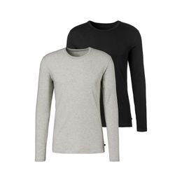 H.I.S. H.I.S Herren Langarmshirt, Gr. XL, grau, Jersey, Obermaterial: 95% Baumwolle, 5% Elasthan, unifarben, Basic, Shirts, Doppelpack Unterziehshirt aus