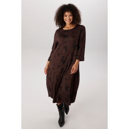 ANISTON PLUS Damen Jerseykleid, braun, Gr. 46, Jersey, Obermaterial: 85% Viskose, 10% Polyester, 5% Elasthan, Kleider, mit denzenten Blumen bedruckt