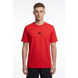 Herren T-Shirt "ESSENTIALS SMALL LOGO SINGLE JERSEY", rot, Gr. L, adidas Sportswear, Obermaterial: 100% Baumwolle, Shirts, sportliches Kurzarmshirt,