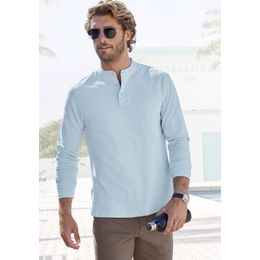 John Devin Herren Henleyshirt "mit Stehkragen", blau, Gr. M, unifarben, Piqu&eacute;, Obermaterial: 100% Baumwolle, Shirts, Regular-Fit, aus Baumwoll-Piqu&eacute;