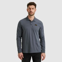 PME-Legend PME LEGEND Herren Langarm-Poloshirt, grau, Gr. XL, unifarben, Web, Obermaterial: 95% Baumwolle, 5% Elasthan, Shirts, mit Logo Stickerei