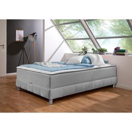 Home Affaire Boxspringbett &raquo;Vaasa&laquo; f&uuml;r Dachschr&auml;gen geeignet, inkl. Bettkasten und Topper silber Samtstoff, Liegefl&auml;che B/L: 140cm x 200cm, Gewicht 