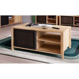 FORTE Couchtisch &raquo;Jytana&laquo; Breite 105,5 cm, Schiebet&uuml;ren in Lamellenoptik, Mauvella Eiche/Schwarz beige B/H/T: 105,5cm x 49,9cm x 65,2cm
