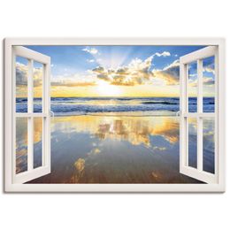 Artland Leinwandbild &raquo;Fensterblick Sonnenaufgang Ozean&laquo; Fensterblick 1 Stk. tlg. auf Holzrahmen gespannt wei&szlig; Leinwand B/H/T: 70cm x 50cm, Leinwandbild 