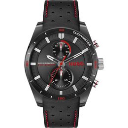 Hugo Herren Hugo Multifunktionsuhr &raquo;#FAST&laquo; Armbanduhr, Quarzuhr, Herrenuhr, Datum, Lederarmband schwarz Einheitsgr&ouml;&szlig;e