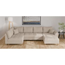 Home Affaire Wohnlandschaft &raquo;CHARRE U-Form mit Ottomane, Ma&szlig;e B/T/H: 310/161/81 cm&laquo; feine Steppung, lose R&uuml;cken- und Zierkissen, auch in Cord und 