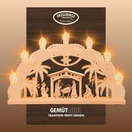 Weigla LED Schwibbogen &raquo;Bethlehem, Holz Lichterbogen, NATUR, Christi Geburt, Made in Germany&laquo; 1 Stk. Erzgebirge garantiert, Weihnachtsdeko Innen, 
