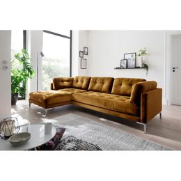 Trends by HG Ecksofa &raquo;Landau L-Form&laquo; in Cord-Stoff mit Metallfu&szlig; braun B/H/T: 275cm x 75cm x 158cm, Microvelours, Recamiere links