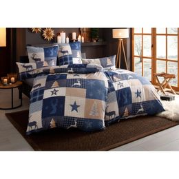 OTTO home Bettw&auml;sche &raquo;Nicholas&laquo; 2 Stk. Weihnachtsbettw&auml;sche, Winter, in 3 Qualit&auml;ten verf&uuml;gbar blau Biber, Obermaterial: 100% Baumwolle B/L: 135cm x 