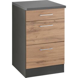 KOCHSTATION Auszugsunterschrank &raquo;KS-Colmar&laquo; 50 cm, mit Metallgriff, alles sofort greifbar dank zwei gro&szlig;er Ausz&uuml;ge grau Holzwerkstoff grafitgrau, B/H/
