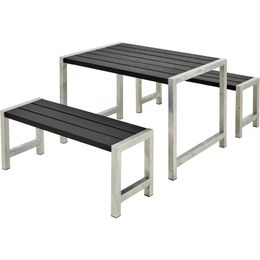 Plus Garten-Essgruppe &raquo;Cafegarnituren&laquo; 3 Stk. tlg. bestehend aus: Tisch und 2 B&auml;nke schwarz B/H/T: 185cm x 73cm x 127cm