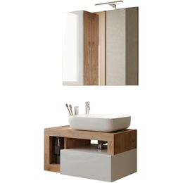Welltime Badm&ouml;bel-Set &raquo;Hamburg, Badezimmerset 2tlg. Breite 79 cm, Badm&ouml;bel, Waschtisch inkl.&laquo; Spar-Set, 2 Stk. tlg. braun B/H/T: 79cmcm x 190cmcm x 