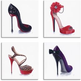 Artland Leinwandbild &raquo;Damenschuhe&laquo; Mode 4 Stk. tlg. 4er Set, verschiedene Gr&ouml;&szlig;en wei&szlig; Leinwand, MDF B/H/T: 40cm x 40cm, Leinwandbild Mode quadratisch, 4 Stk.