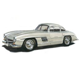papermoon Fototapete &raquo;MB300SL GULLWING 1954 -VINTAGE AUTO ILLUSTRATION RETRO&laquo; bunt Vlies B/L: 4,5m x 2,8m, Bahnen: 9 Stk.