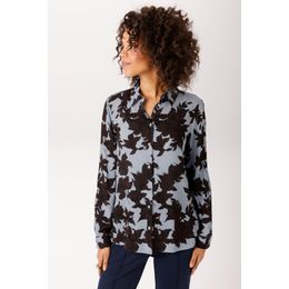 Aniston CASUAL Damen Hemdbluse, blau, Gr. 48, bedruckt, Web, Obermaterial: 100% Viskose, Blusen, mit gro&szlig;fl&auml;chigen Bl&auml;ttern bedruckt - NEUE KOLLEKTION
