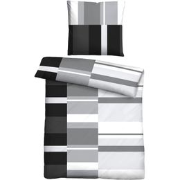 Bettw&auml;sche &raquo;0460125&laquo; 2 Stk. Polycotton, hautsympathisch, atmungsaktiv, mit Rei&szlig;verschl&uuml;ssen schwarz-wei&szlig; Renforc&eacute;, Obermaterial: 50% Baumwolle, 50% 