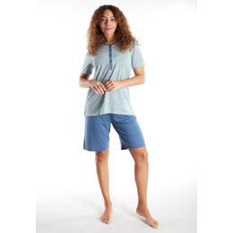 G&ouml;tzburg G&Ouml;TZBURG Damen Shorty, Gr. 40, blau, Single Jersey, Obermaterial: 60% Baumwolle, 40% Polyester, Homewear-Sets, gestreift, kurz, mit Knopfleiste,