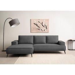 OTTO home Ecksofa &raquo;TVINNU&laquo; wahlweise Recamiere rechts/links, schwarze F&uuml;&szlig;e, bequemer Sitzkomfort grau B/H/T: 275cm x 83cm x 173cm, Flachgewebe 