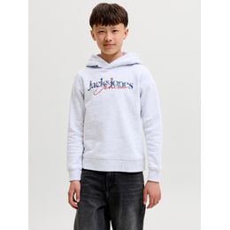 Jack & Jones Kinder Kapuzensweatshirt "JJTOM SWEAT HOOD SN JNR", wei&szlig;, Gr. 164, JACK & JONES JUNIOR, bedruckt, angeraute Sweatware, Obermaterial: 60% Baumwolle,
