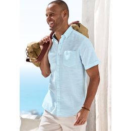 H.I.S. H.I.S Herren Kurzarmhemd "sommerliches Strukturhemd", blau, Gr. 5XL, Strukturmuster, Web, Obermaterial: 100% Baumwolle, Hemden, mit dekorativem