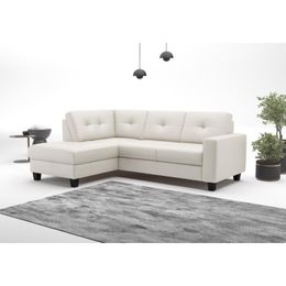 OTTO home Ecksofa &raquo;Varese&laquo; wahlweise mit Schlaffunktion und Bettkasten wei&szlig; B/H/T: 226cm x 91cm x 170cm, NaturLEDER , Ottomane links,mit Bettfunktion,