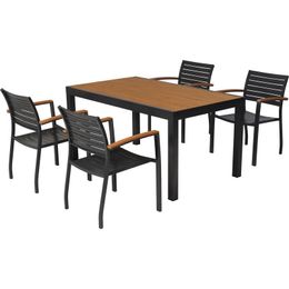 Merxx Garten-Essgruppe &raquo;Astros&laquo; Set, 5 tlg. inkl. 4 Stapelsessel, 1 Tisch schwarz Aluminium, Kunststoff B/H/T: 55cm x 83,5cm x 61cm