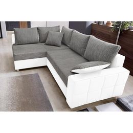 Collection AB Ecksofa &raquo;Parma L-Form, B: 224 cm&laquo; Schlaffunktion, Bettkasten & 2 Zierkissen, Federkern grau Kunstleder SOFTLUX / Struktur (80% Polyester